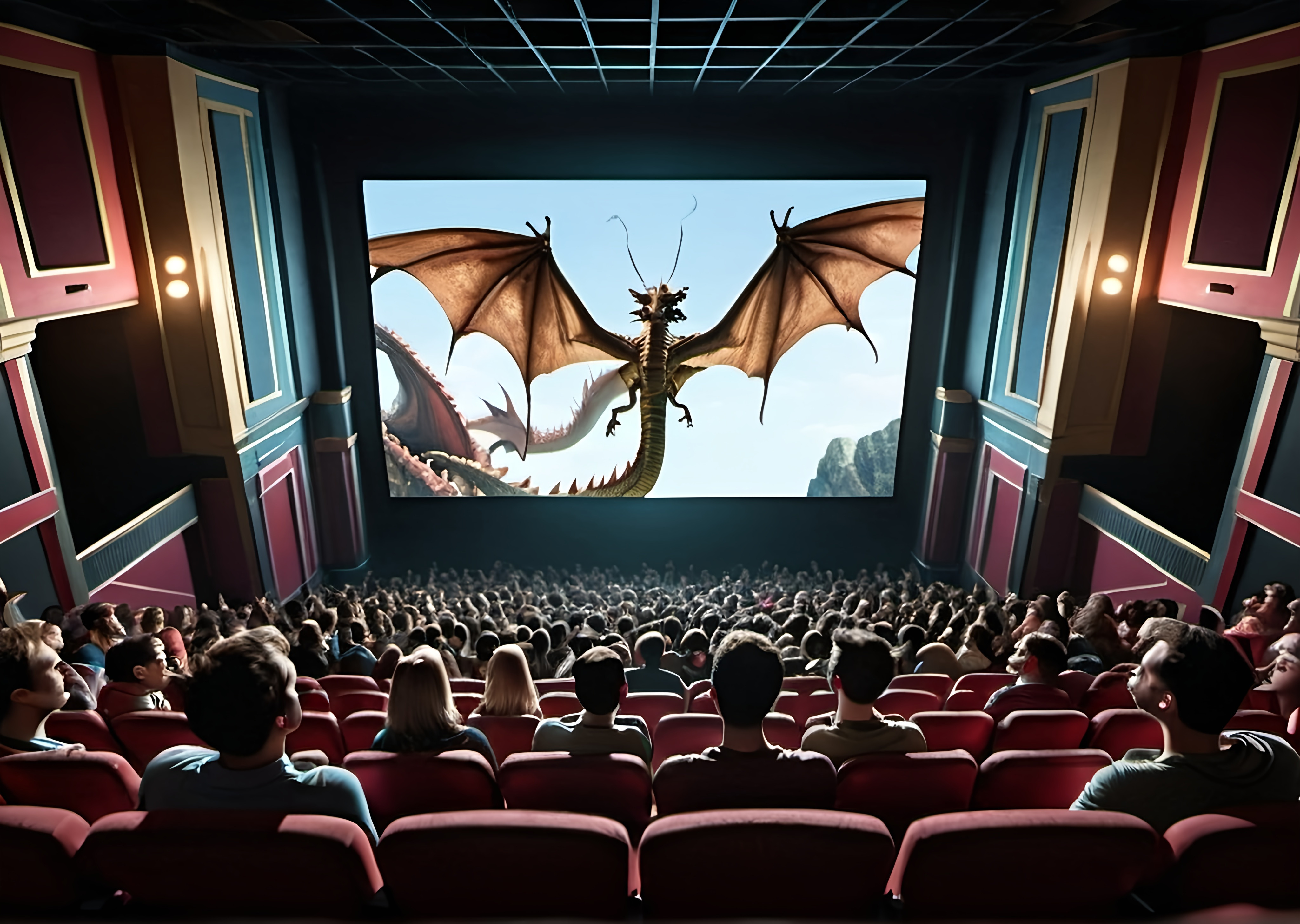 Interior of a multiplex cinema, view of the screen f...