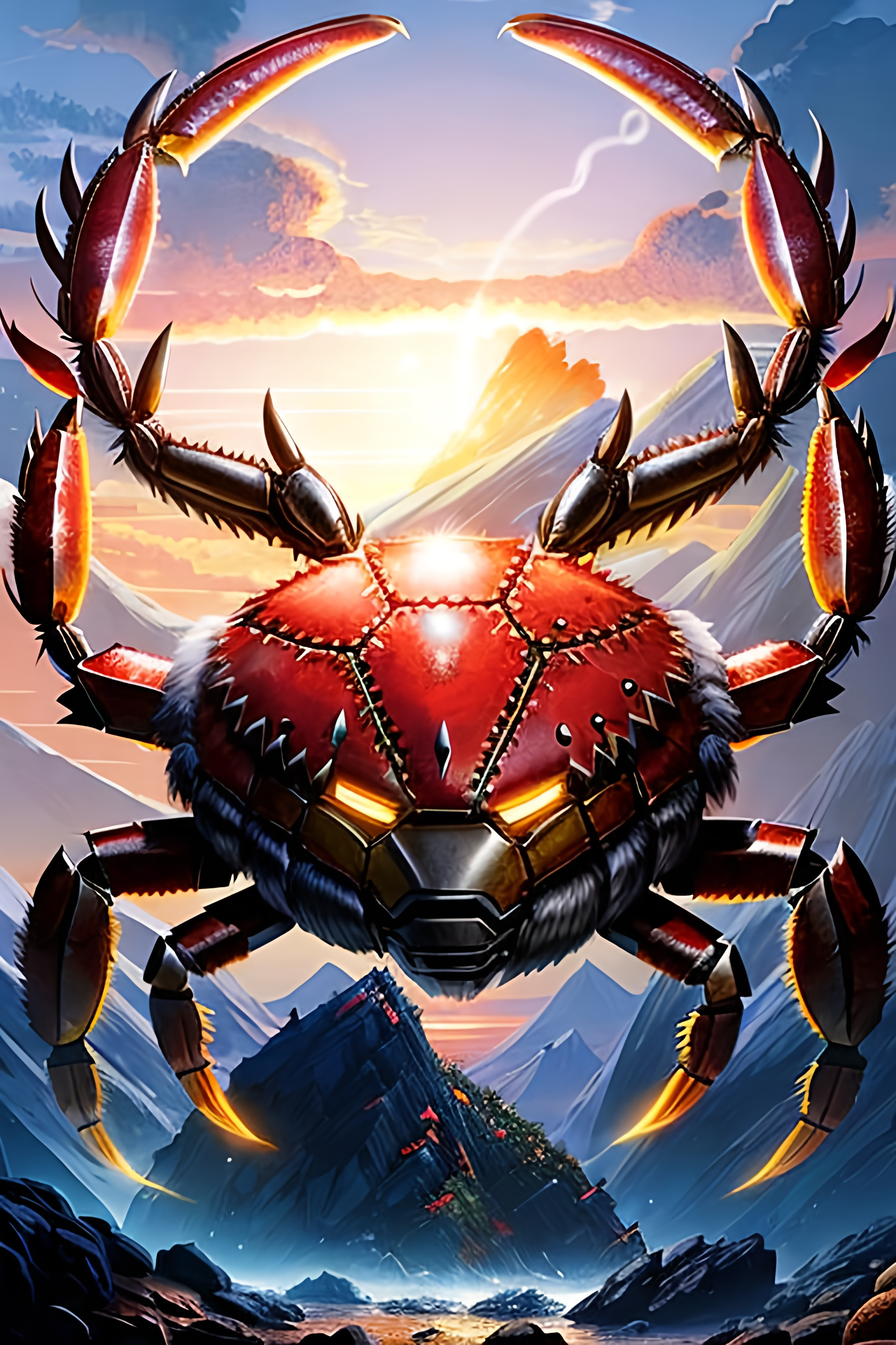 Iron Crab, digital illustration, detailed fur and fa...