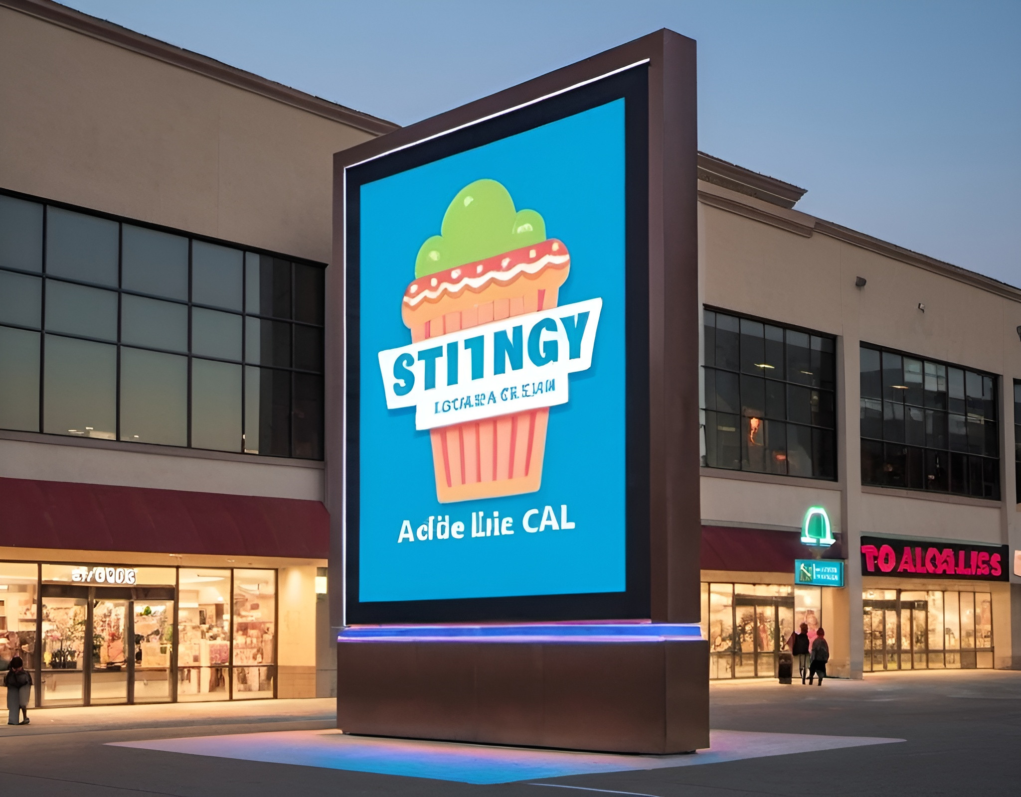 large outdoor LED Sign at a mall or shopping center