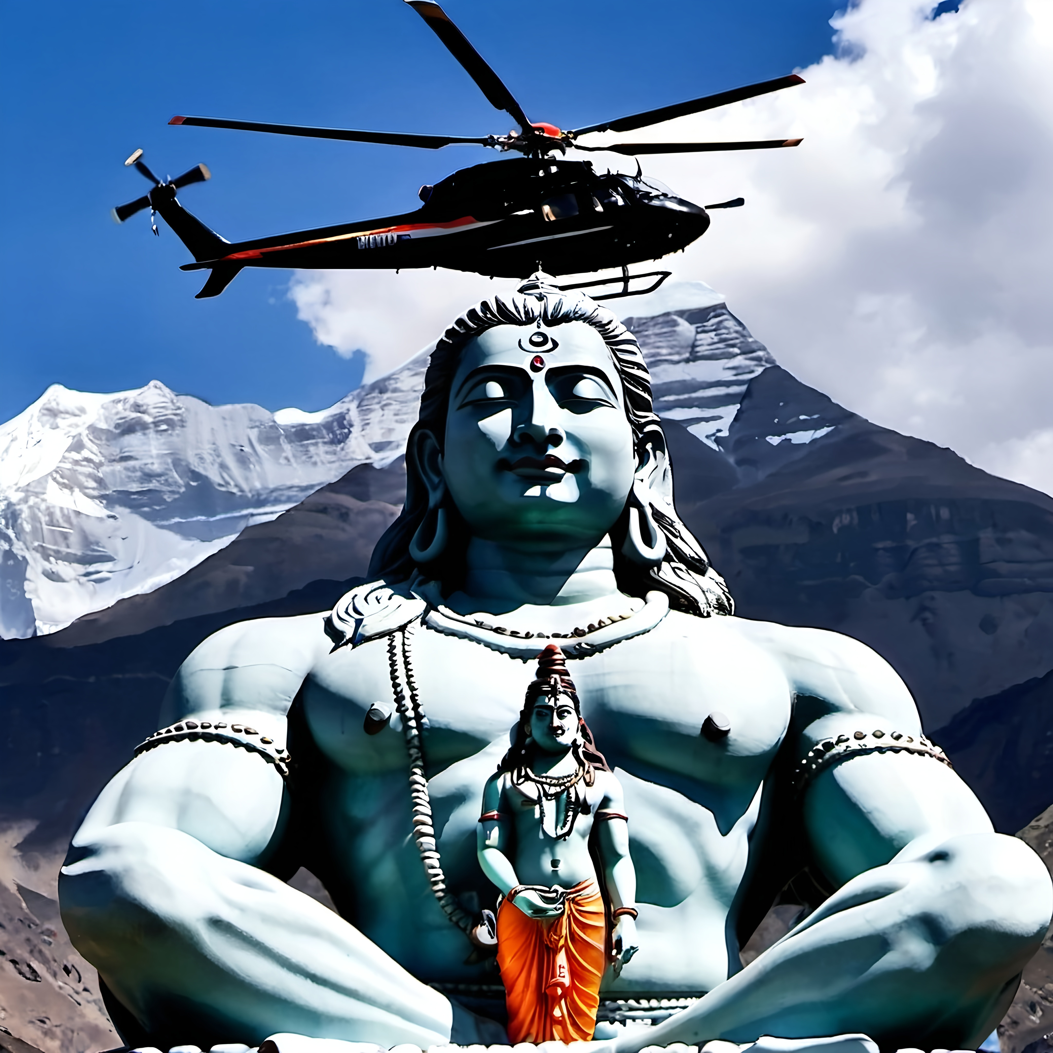 Lord shiva infront of kailash mountain with helicopter