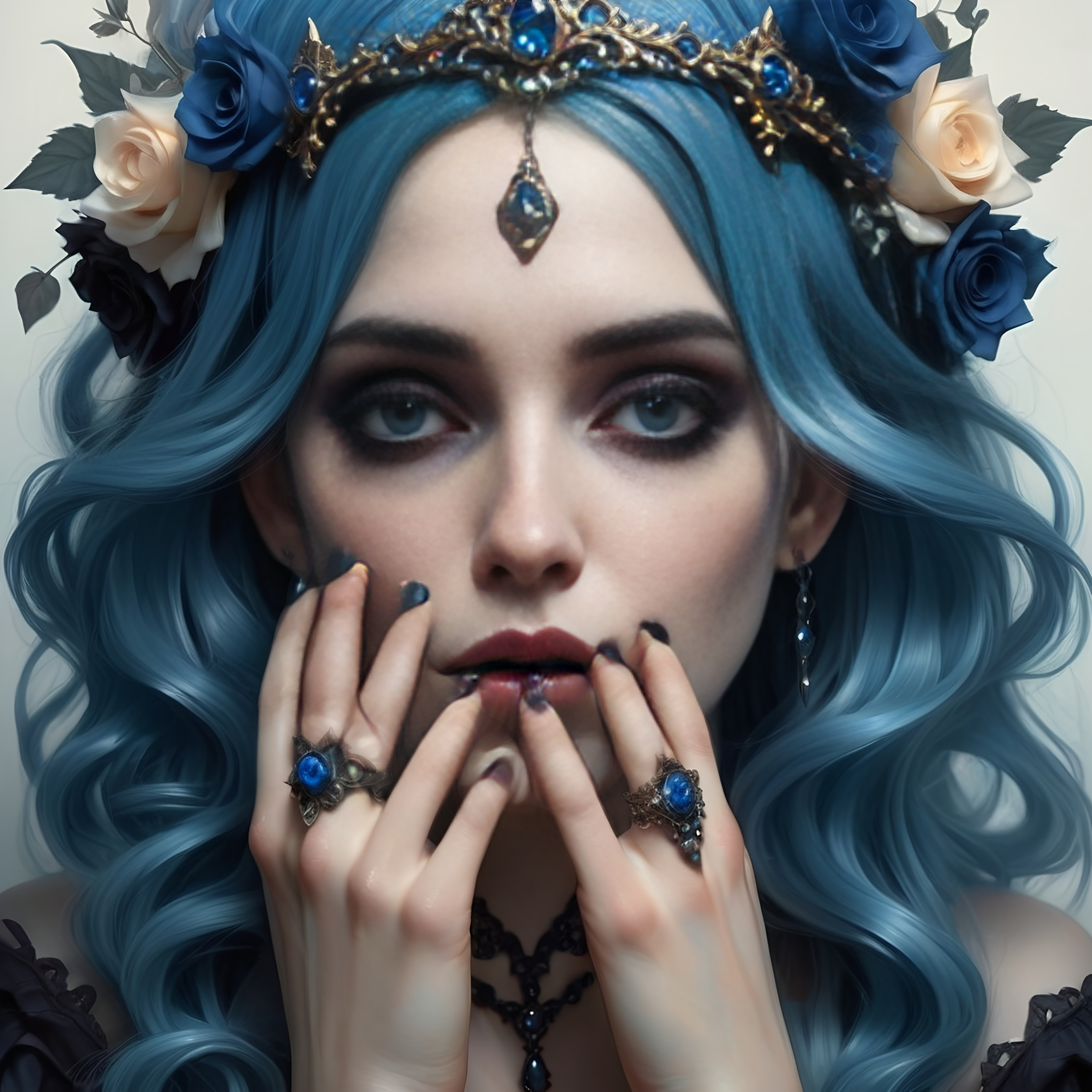 Misc-gothic style, woman with striking blue hair, de...