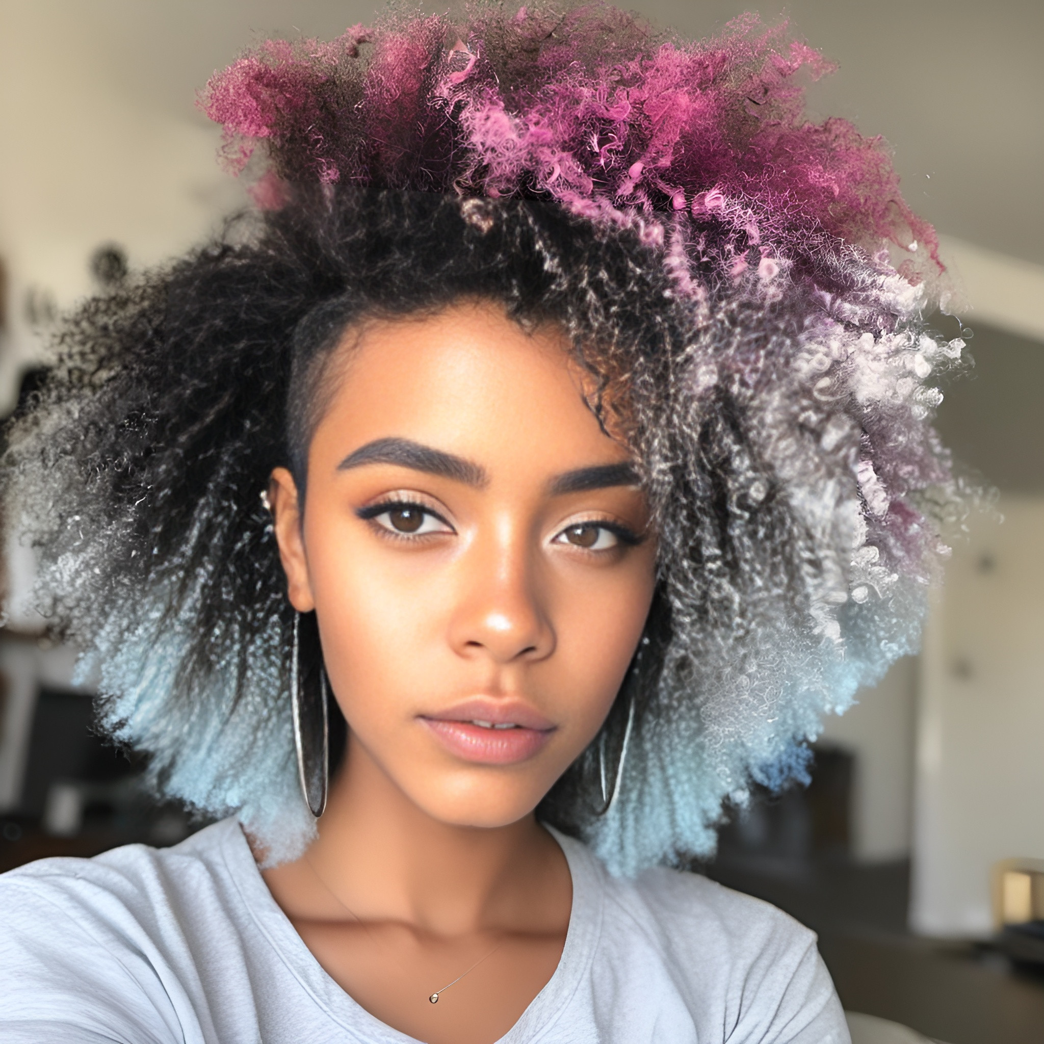 afro-american Woman with dyed gradient afro