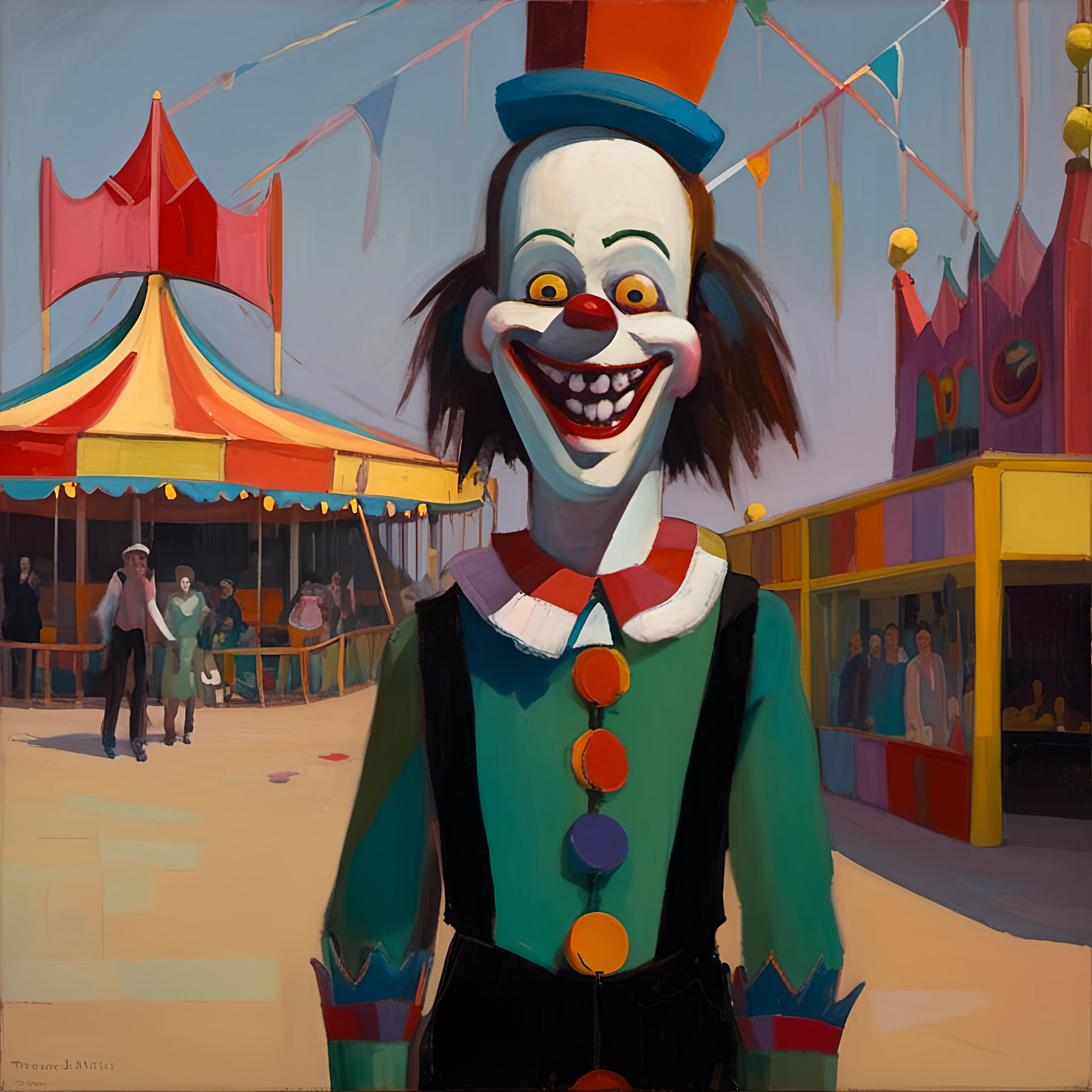 Krusty the Clown with an eerie, malevolent...