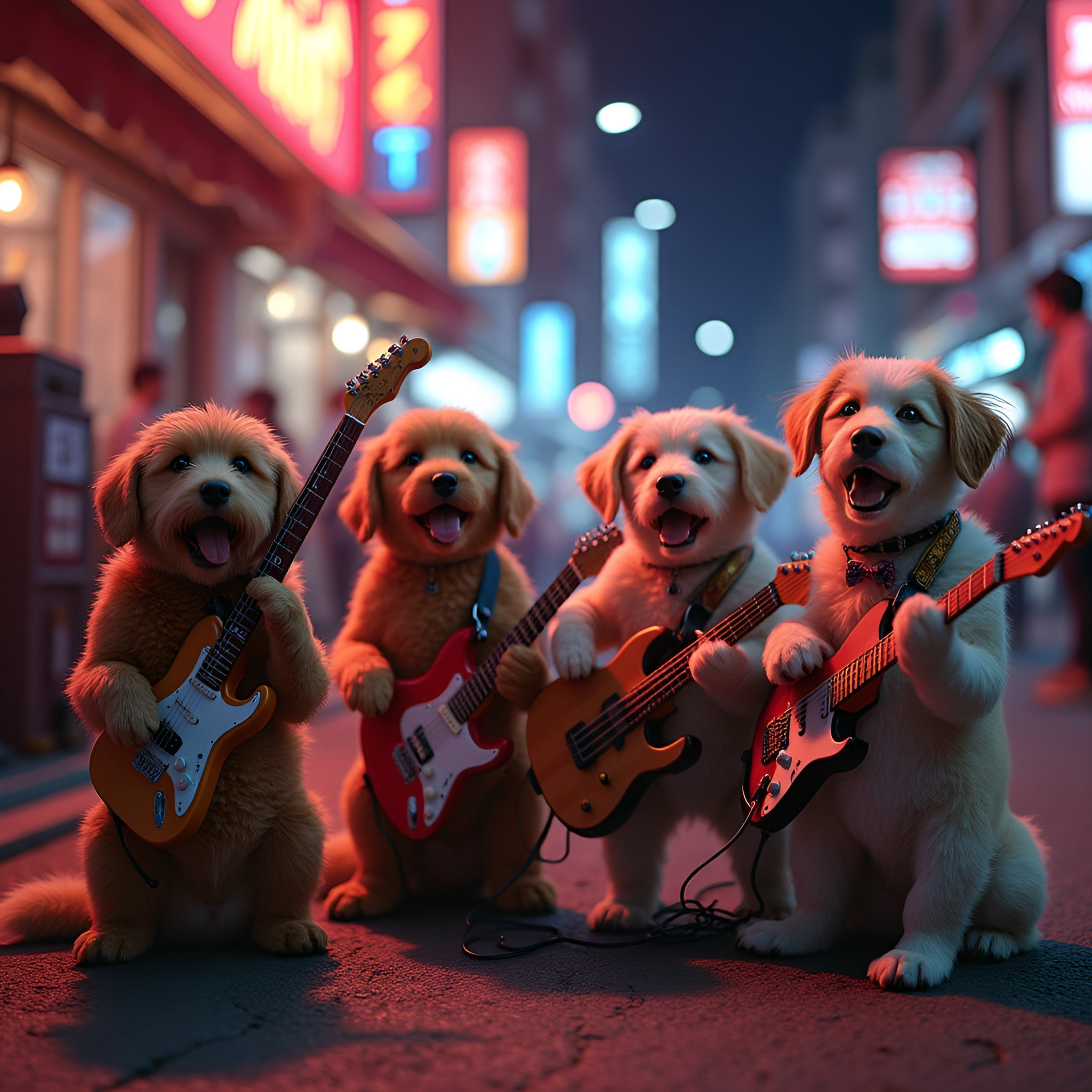 picture of four dogs playing rock music? They will b...