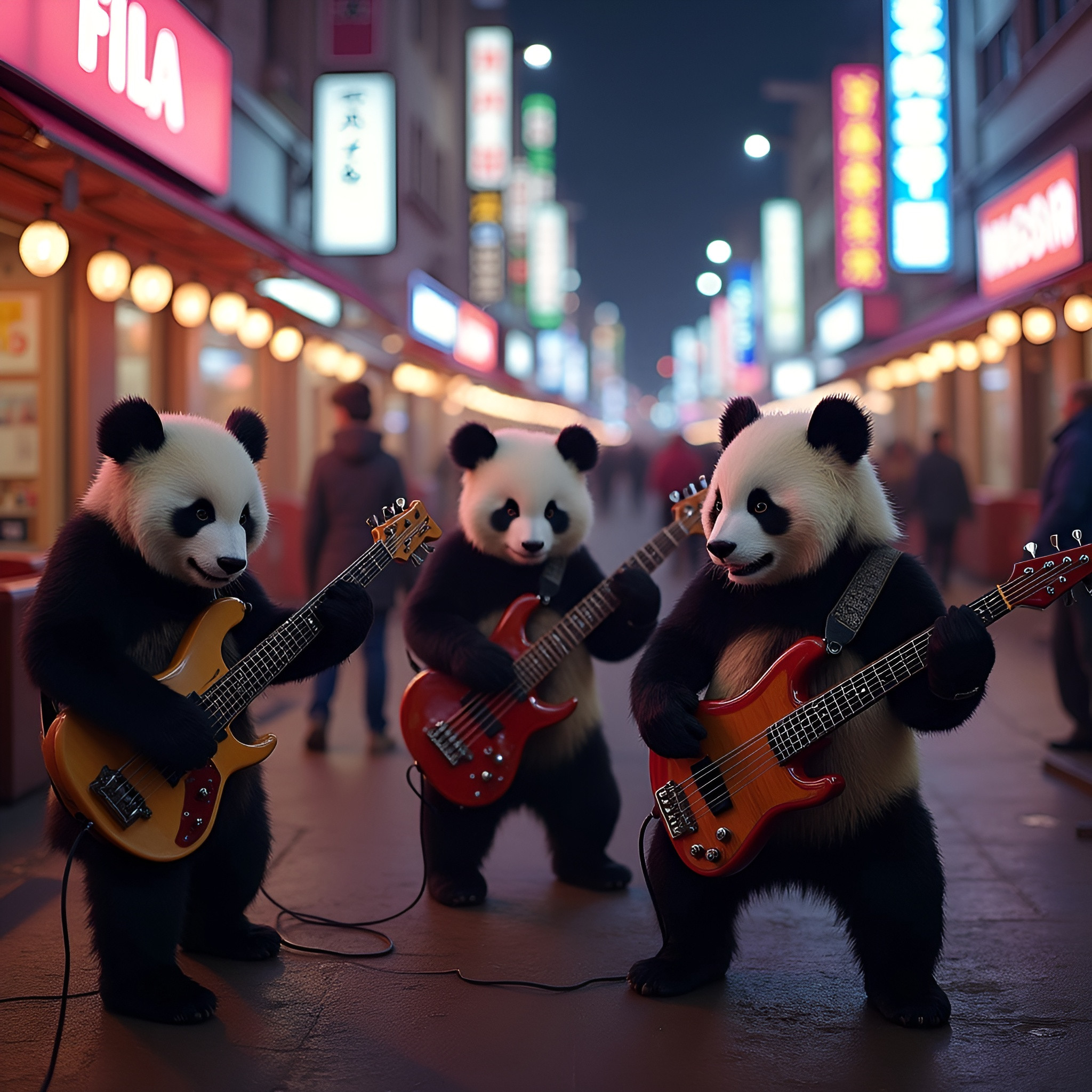 picture with four pandas playing rock music? They wi...