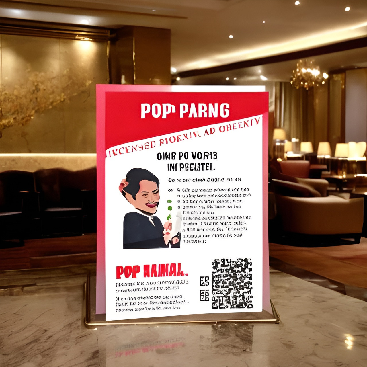 POP advertisement card, placed in the lounge of Luxu... | OpenArt
