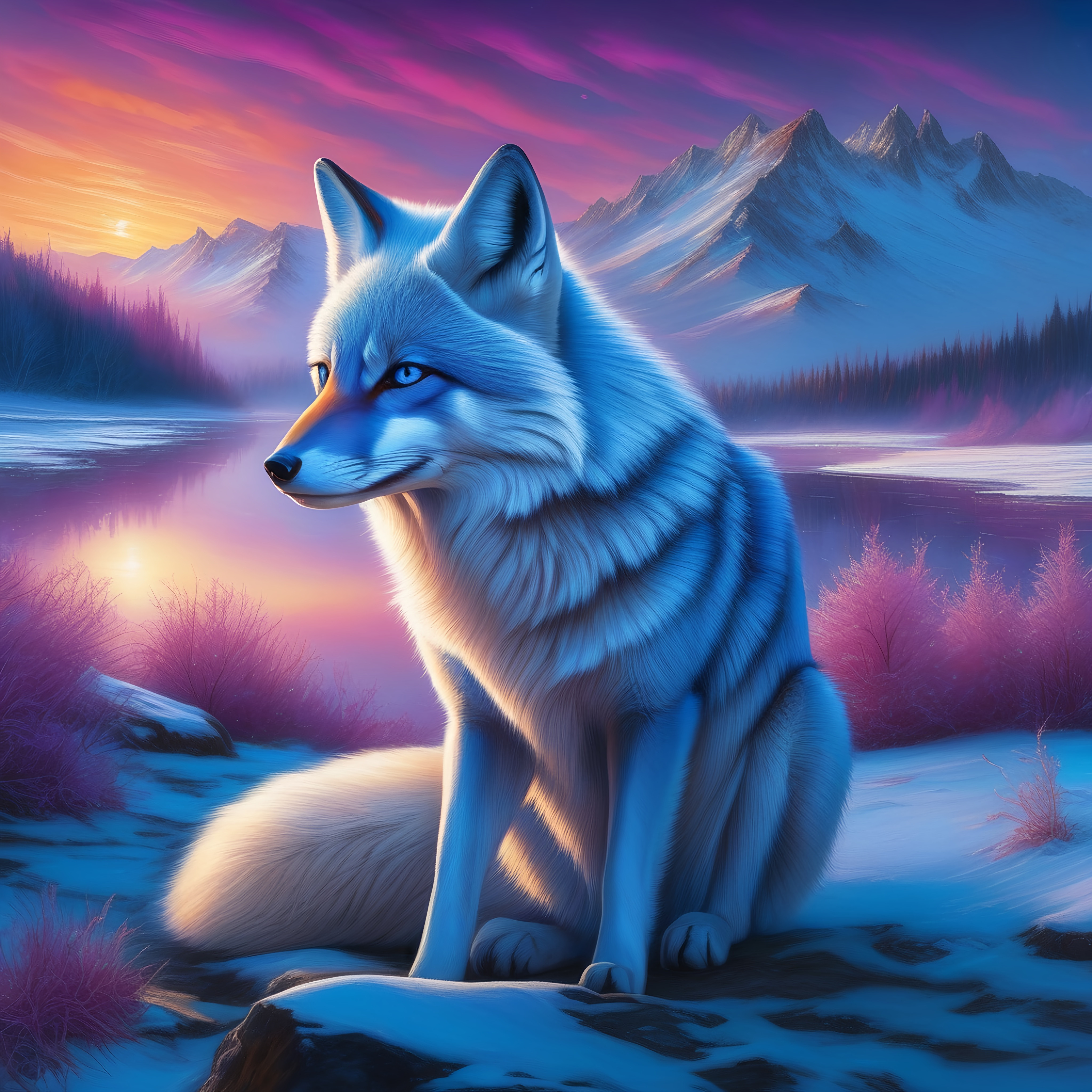 portrait of a beautiful blue fox elder with (glisten... | OpenArt
