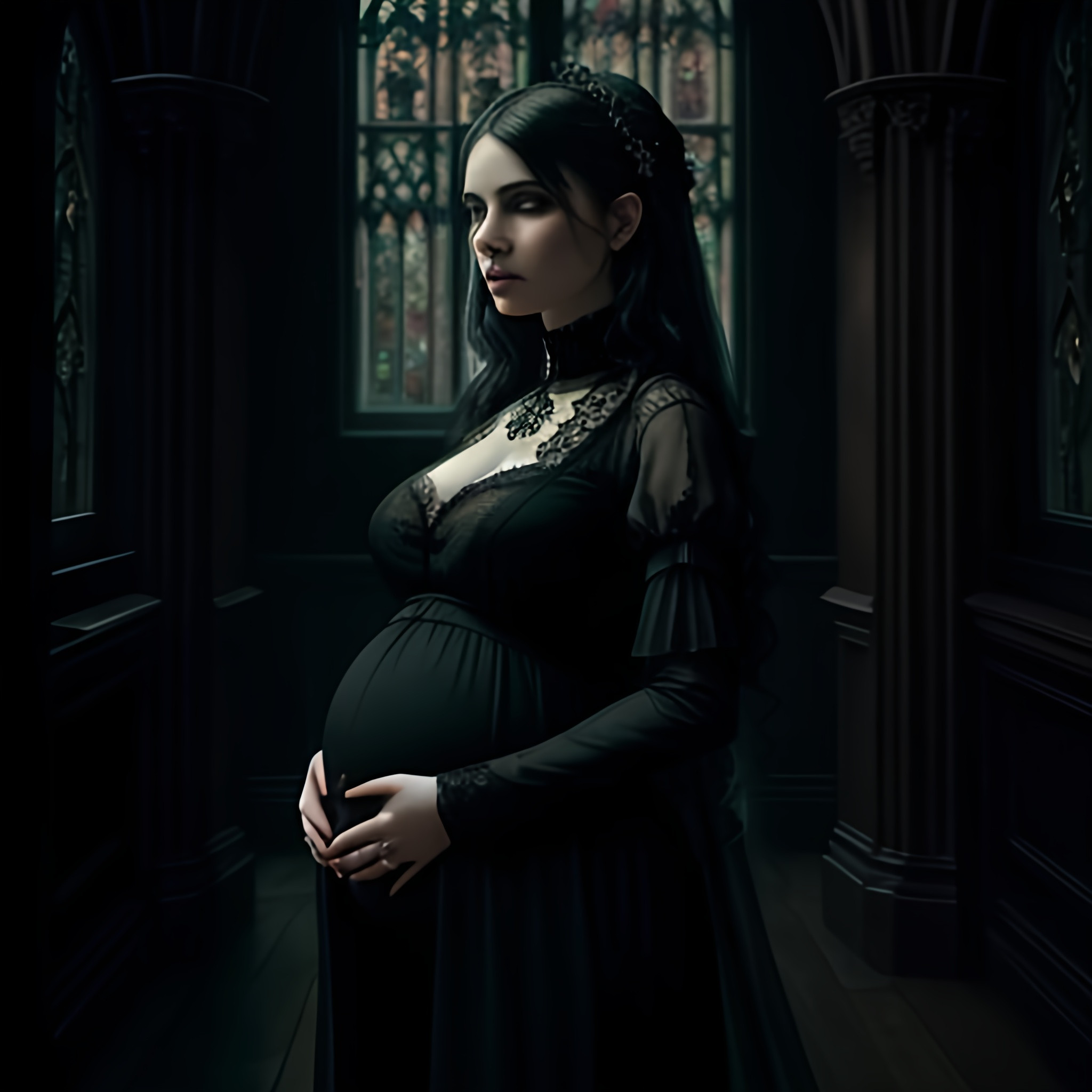 Pregnant Gothic woman , fantasy art, dark and moody...