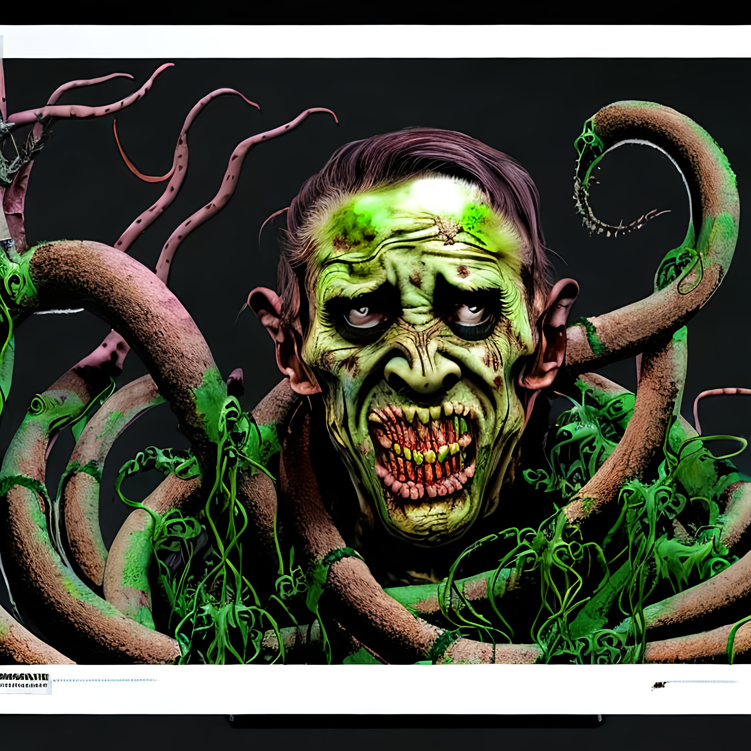 Realistic portrait of a rotting zombie, tentacles, t... | OpenArt