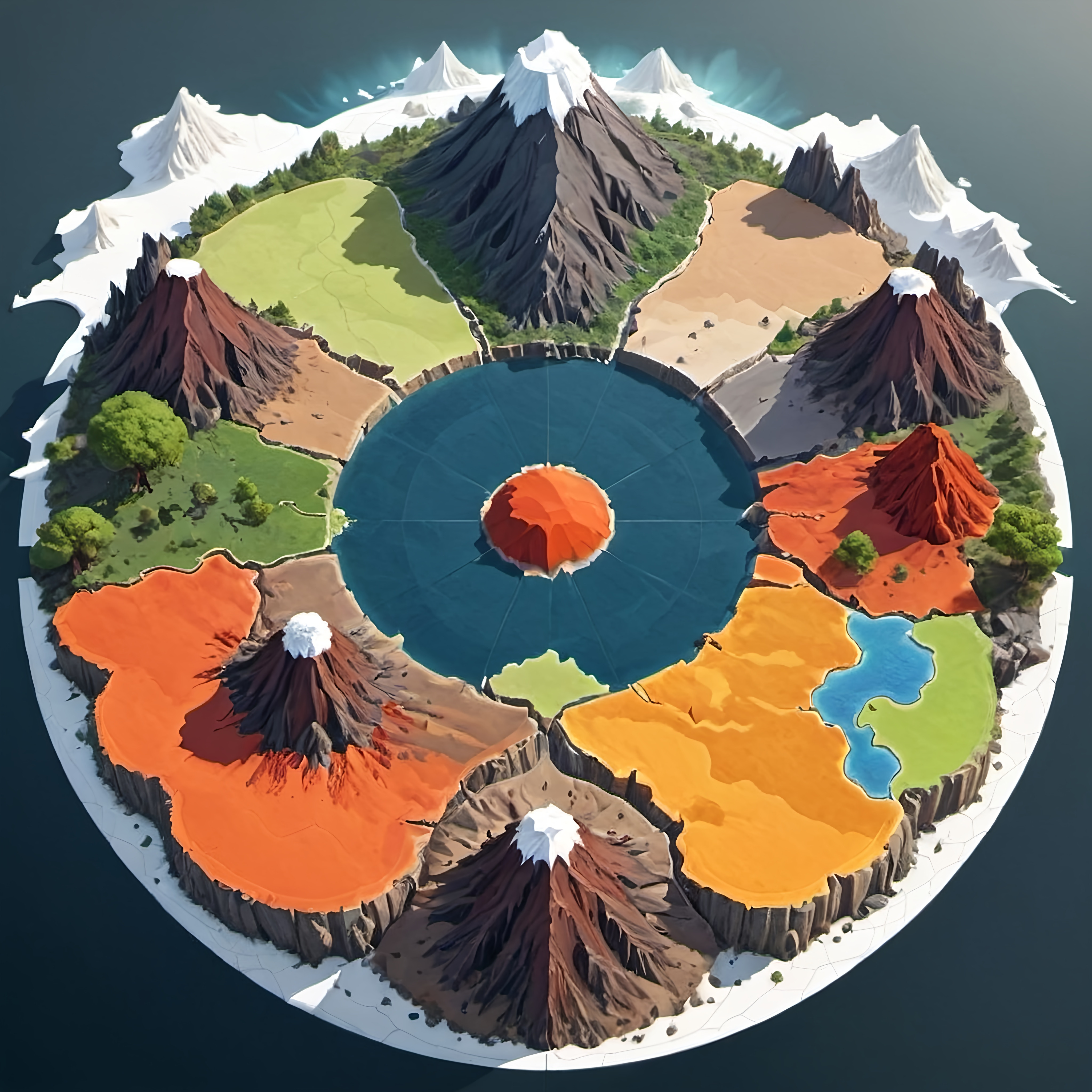 round map equally composed of 6 different biomes. th...