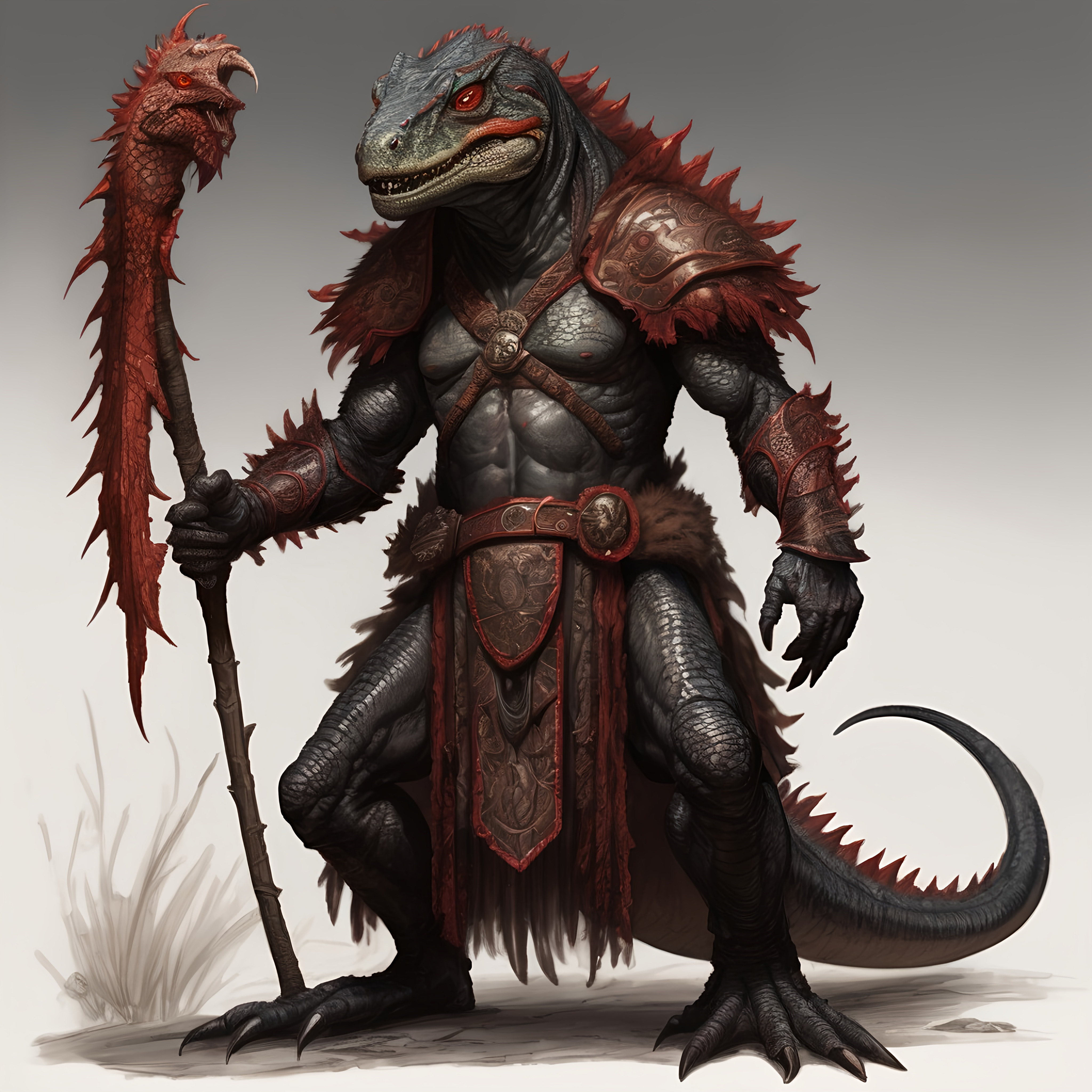 Very old Lizardman with long frills and fading red s...