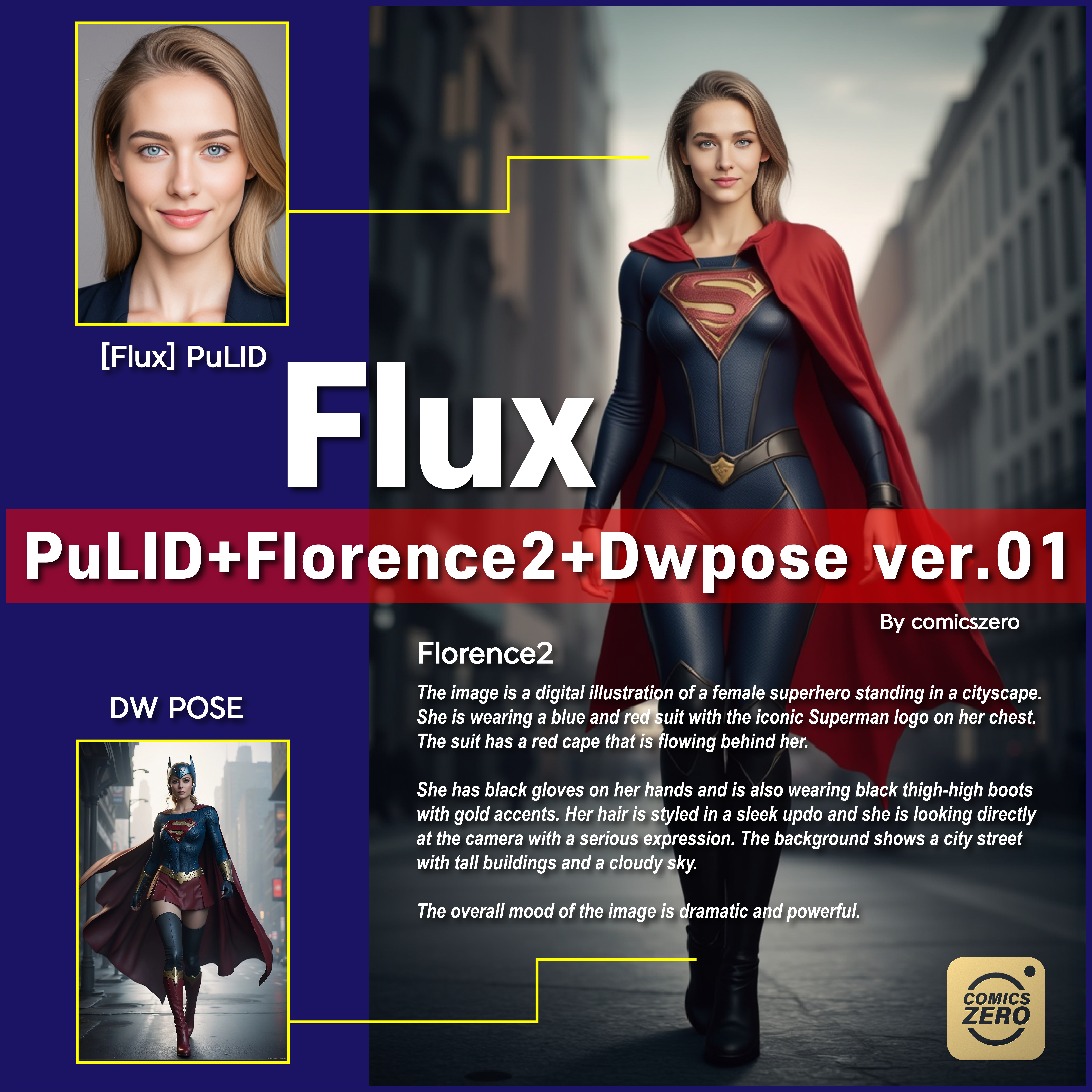[Flux] PuLID+Florence2+Dwpose ver.01 | ComfyUI Workflow