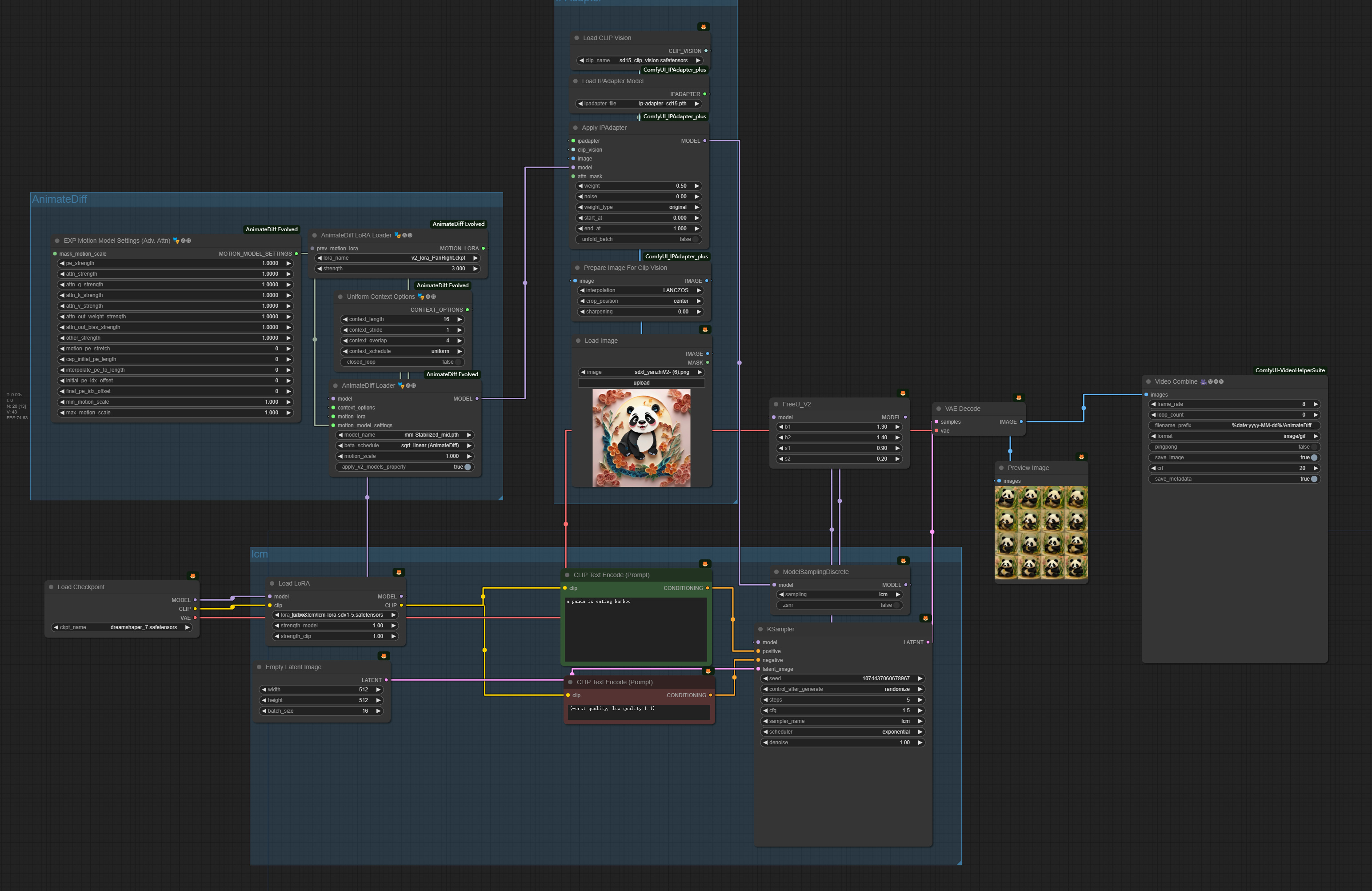 animatediff with ipadator control and lcm | ComfyUI Workflow