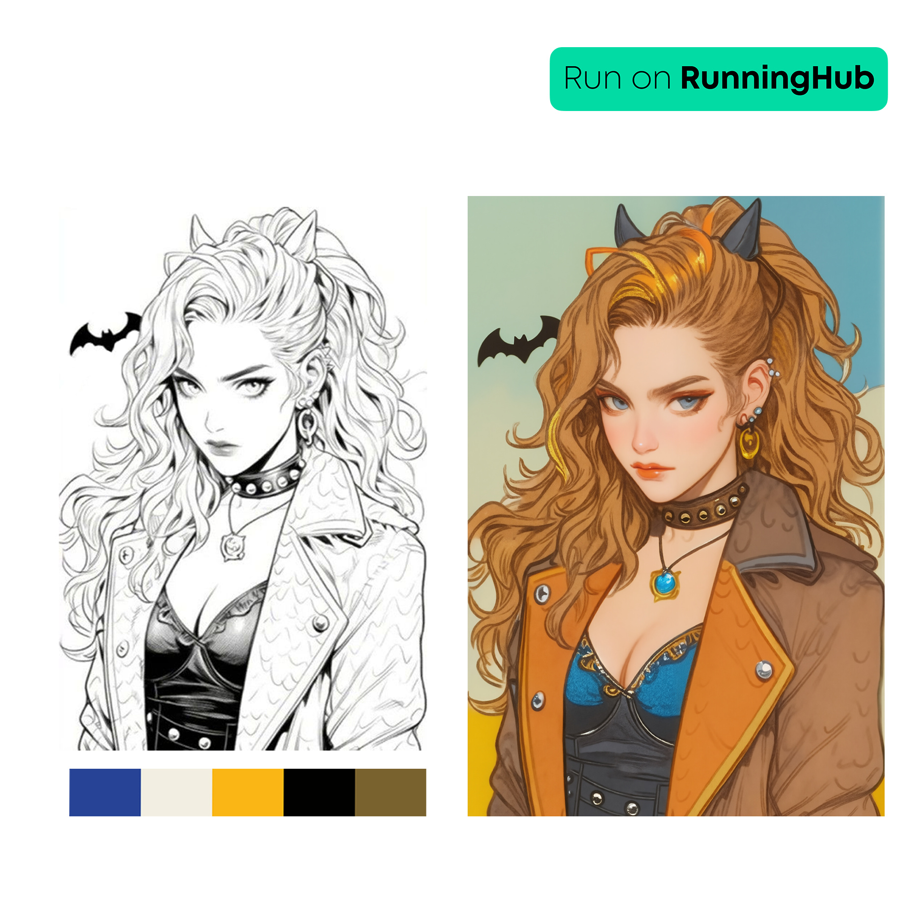 根据色卡线稿上色+重新配色 Color according to the color card line drawing + re-color | ComfyUI Workflow