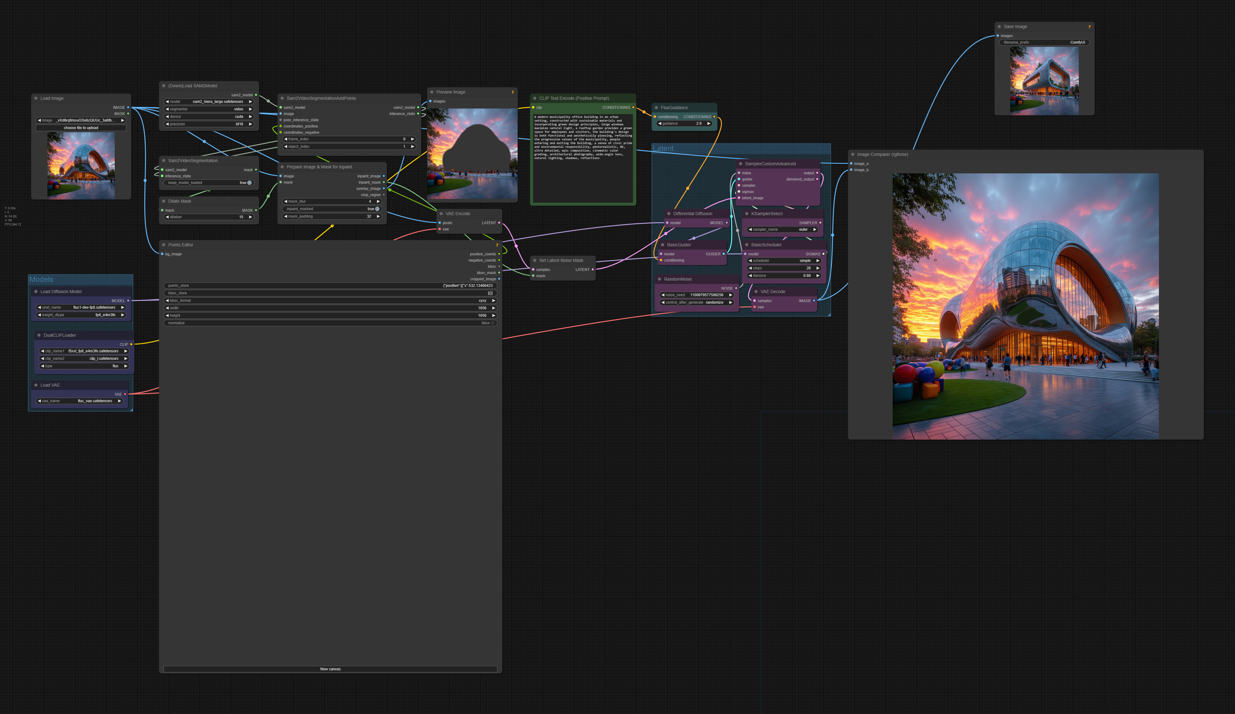 FLUX 1 [dev] fp8 SAM2 Inpainting by Point | ComfyUI Workflow