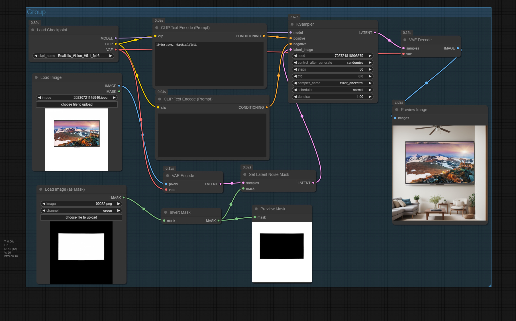 Inpainting, VAE Encode + SetNoiseMak + T2I model | ComfyUI Workflow