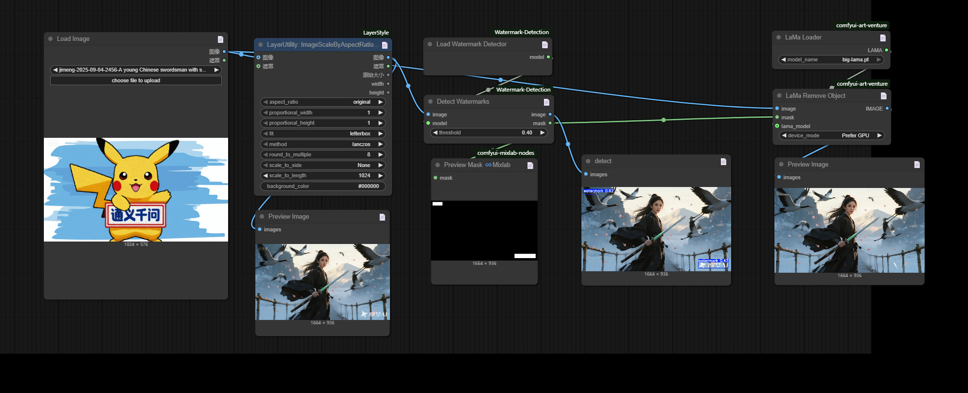 watermark remove detection+lama | ComfyUI Workflow