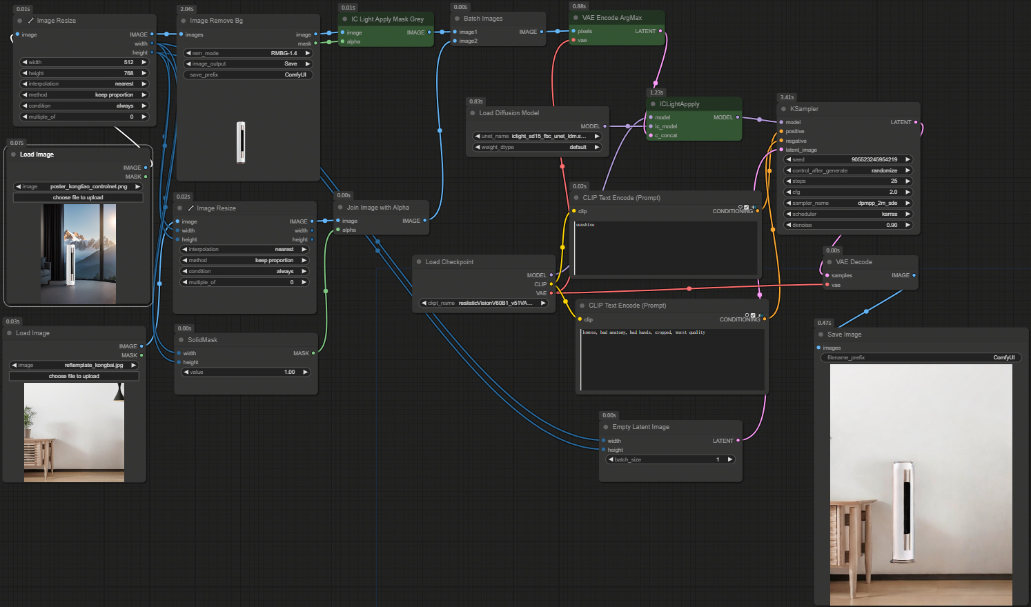 IC-Light-Native. Given FG and BG,Put FG on BG and relight. | ComfyUI Workflow